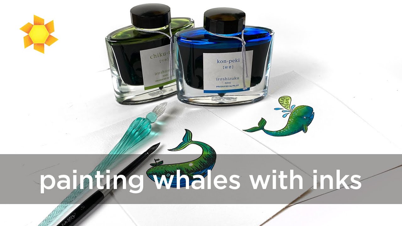 Painting Whales - Fountain Pen Inks and bleach - YouTube