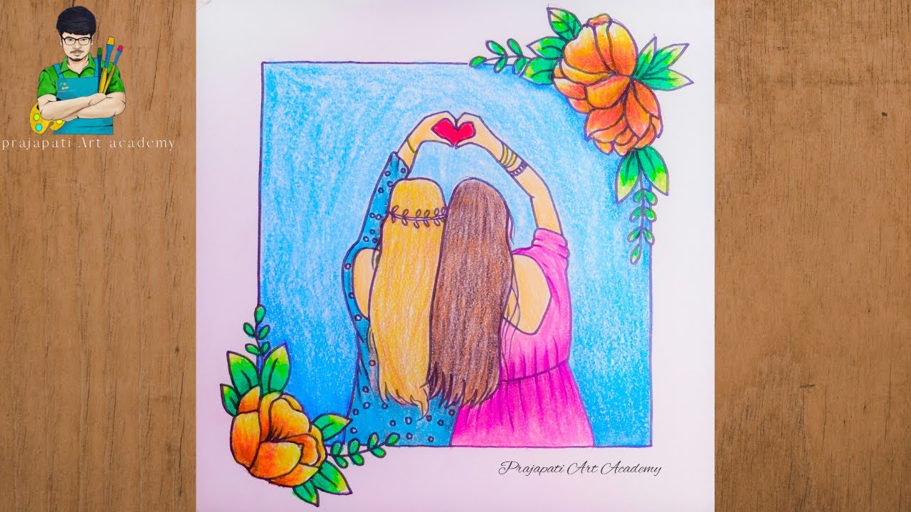 Friends Making Heart with Hand Drawing ।। Best Friend Drawing ...