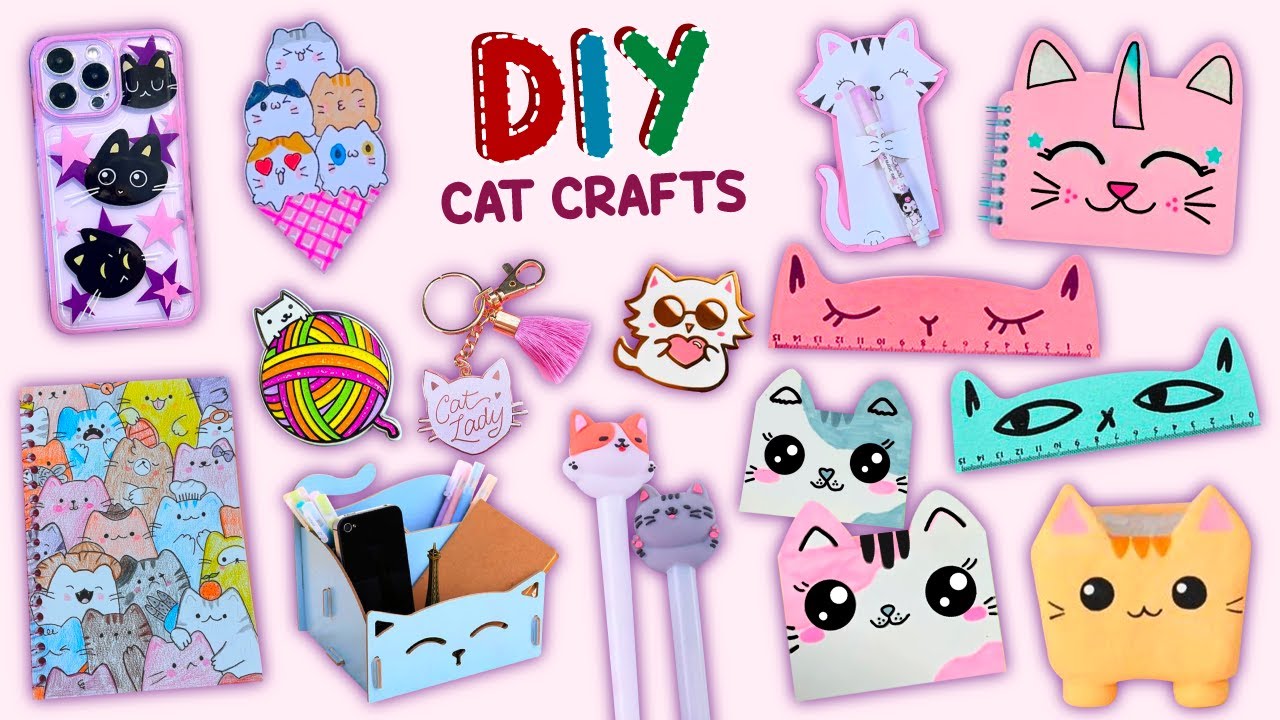 12 DIY CUTE CAT SCHOOL SUPPLIES - Cat Bookmark - Notebooks - Ruler Idea ...