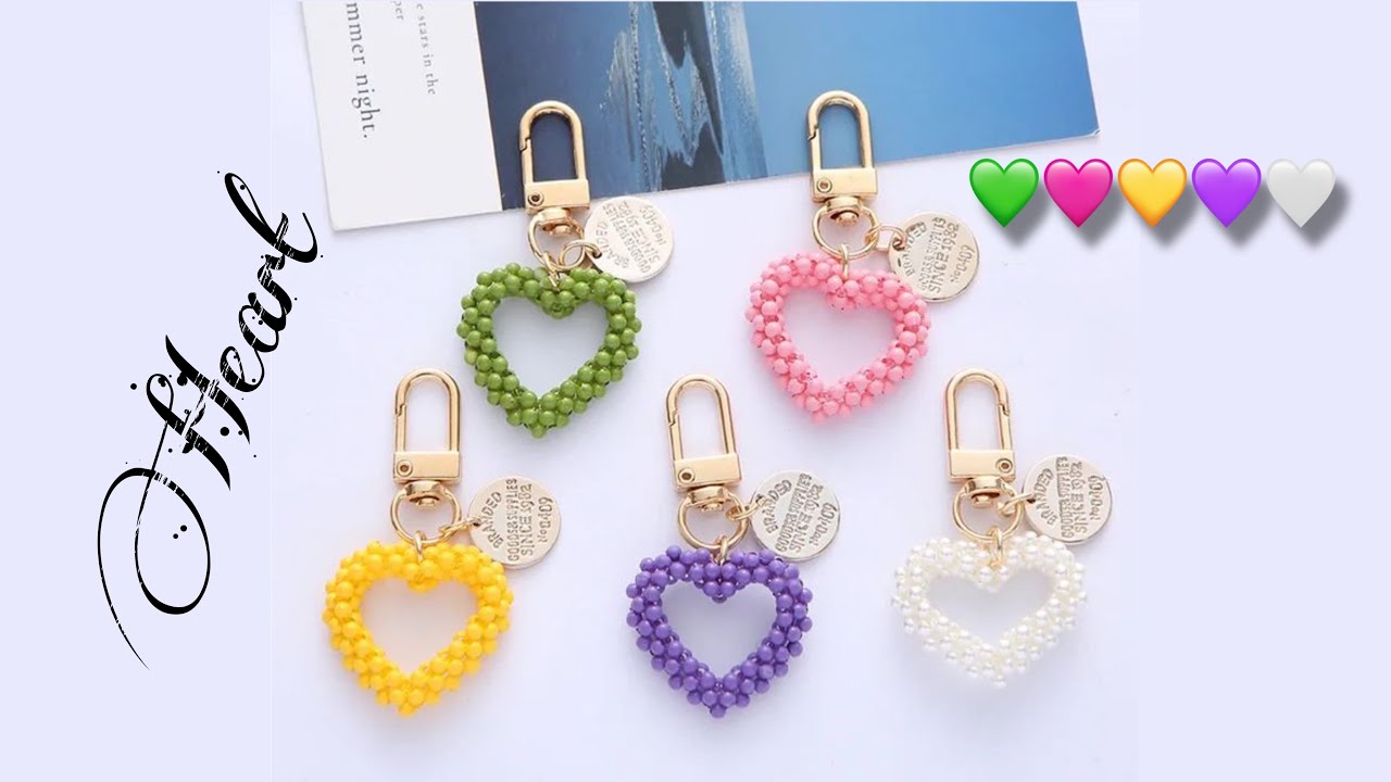 Beaded Heart Keychain || How to bead Heart with Beads or Pearls || DIY ...