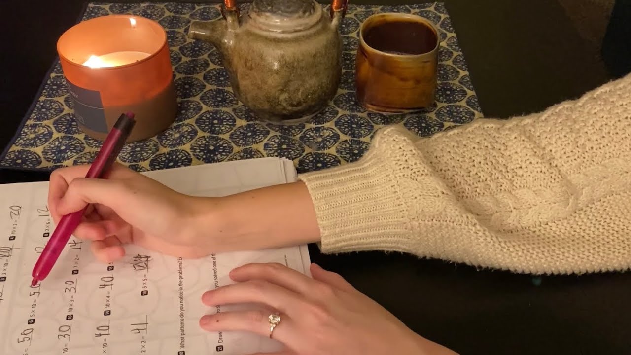 Grade Papers With Me Teacher ASMR Writing, page turning, pouring tea ...