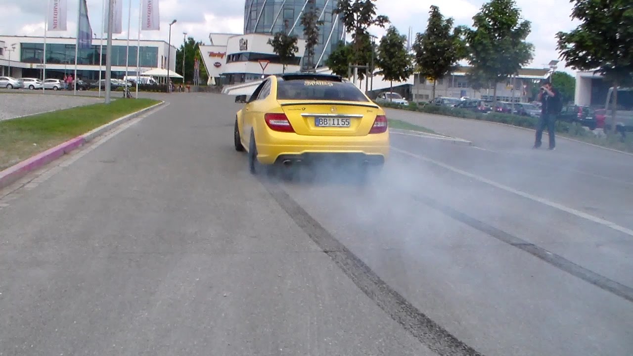Mercedes C63 AMG revs, burnout & lovely sounds HD - YouTube