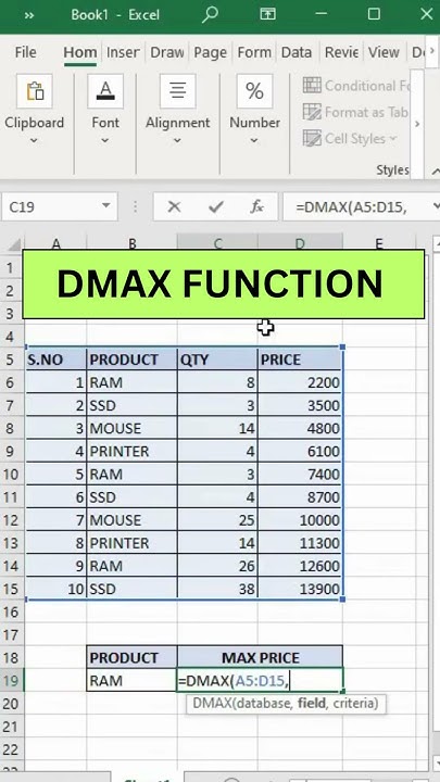 DMAX Function in excel. #exceltech #excelspreadsheettips #excelsolutions #datascience - YouTube