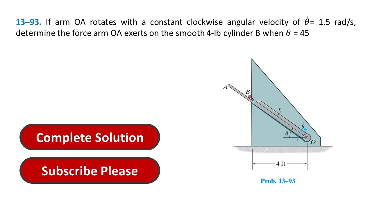 13–93. If arm OA rotates with a constant clockwise angular velocity of ...