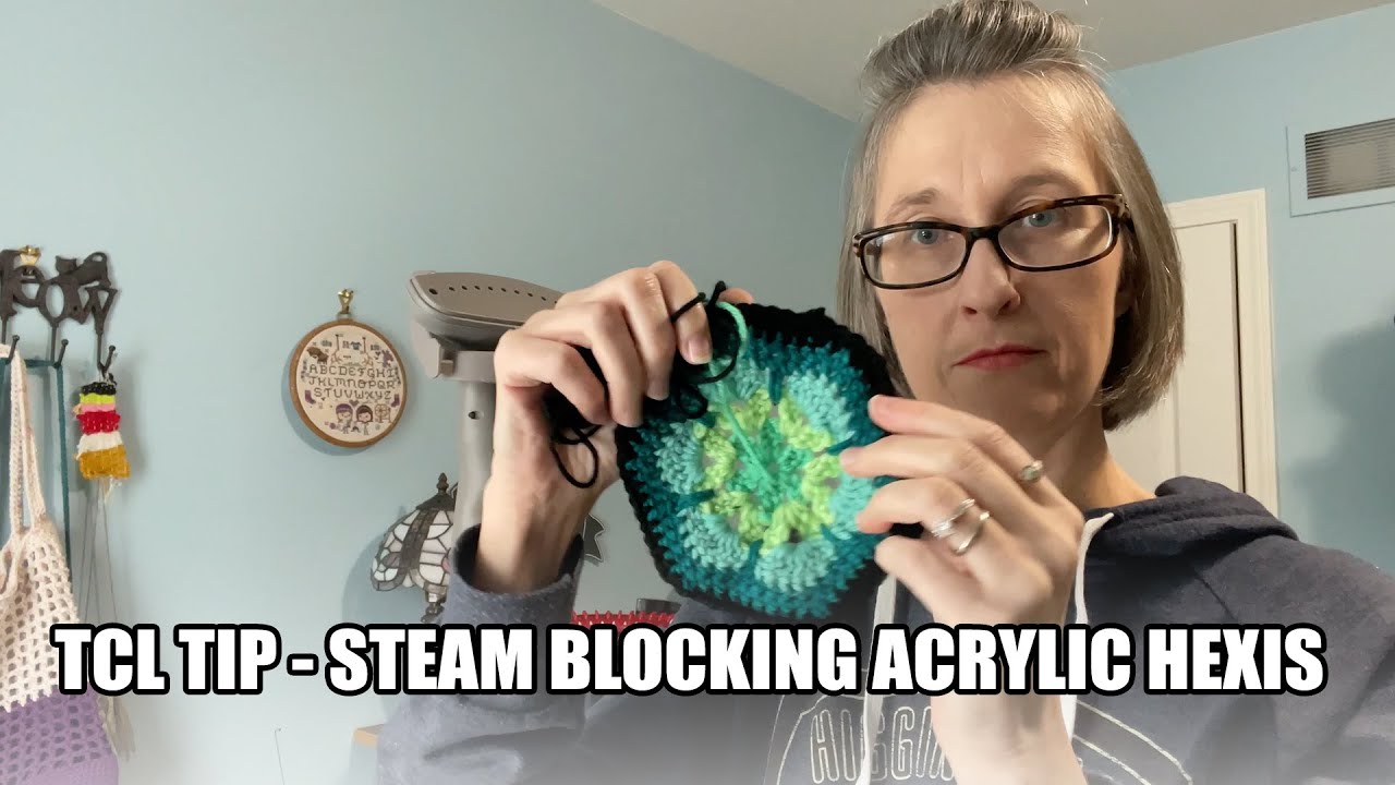TCL Tip: Steam Blocking Acrylic Hexis (or granny squares, small motifs, etc) - YouTube