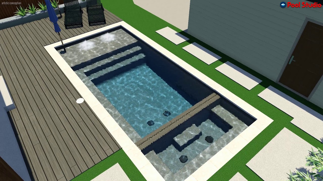 Dallas Rectangle Pool with Spa - Porcelain Pavers and Formed Concrete ...