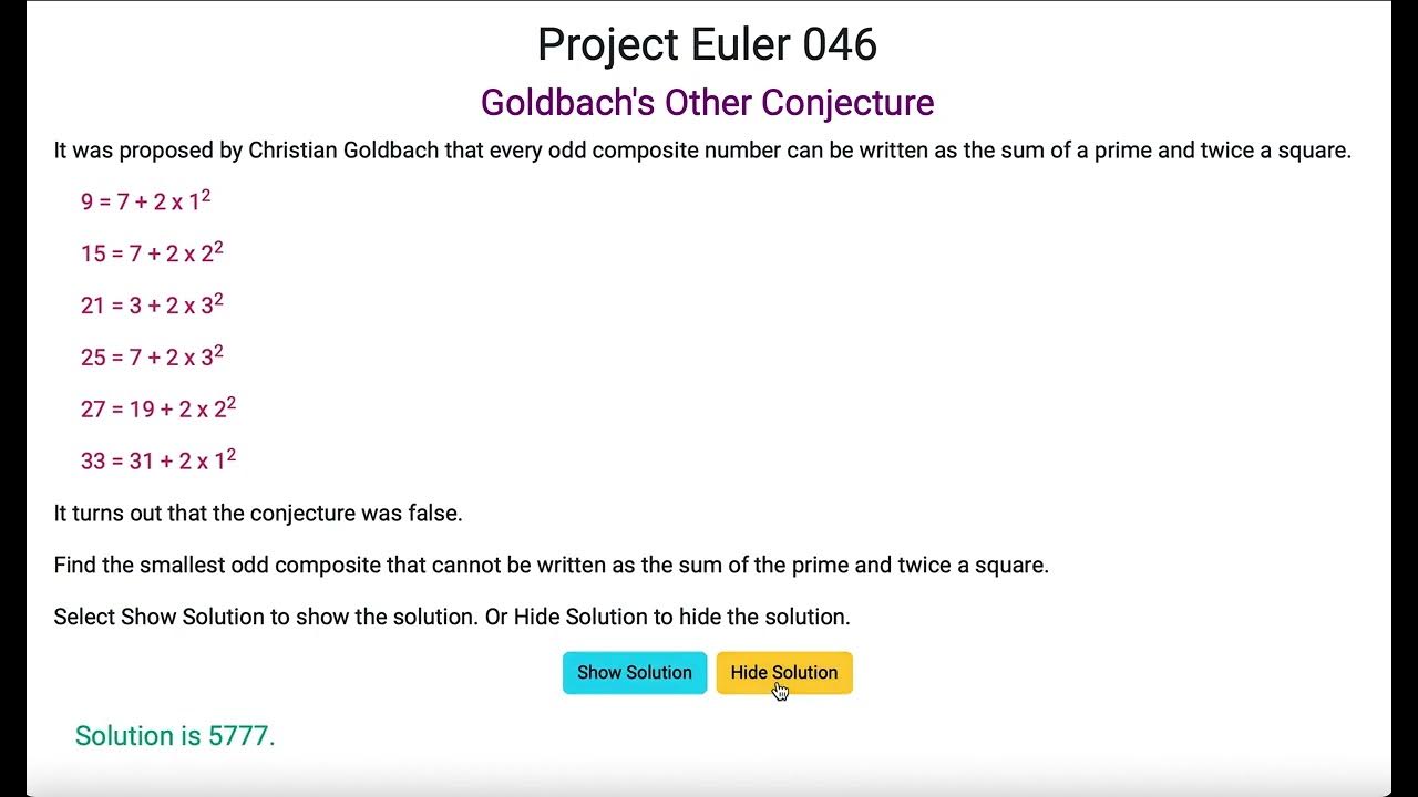 Project Euler 046 - Goldbach's Other Conjecture - YouTube
