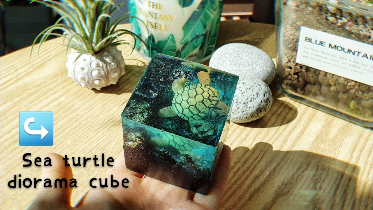 How to make a sea turtle diorama cube DIY tutorial 디오라마 아쿠아 레진큐브 튜토리얼 ...