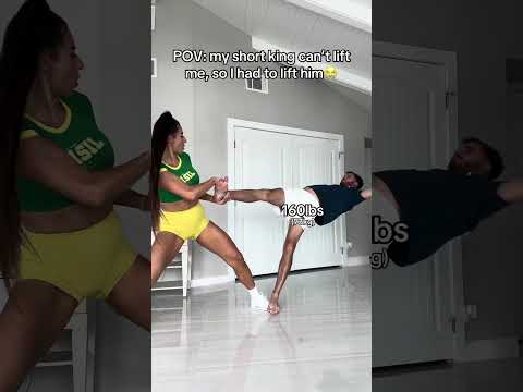 Beautiful Tall Muscular Girl Lift & Carry Short Weak Boyfriend