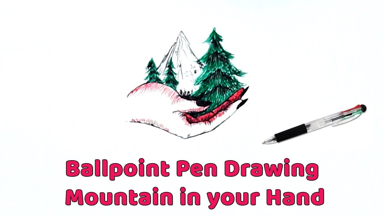 Ballpoint Pen Drawing Tutorial | Drawing Mountain in your Hand | Ball ...