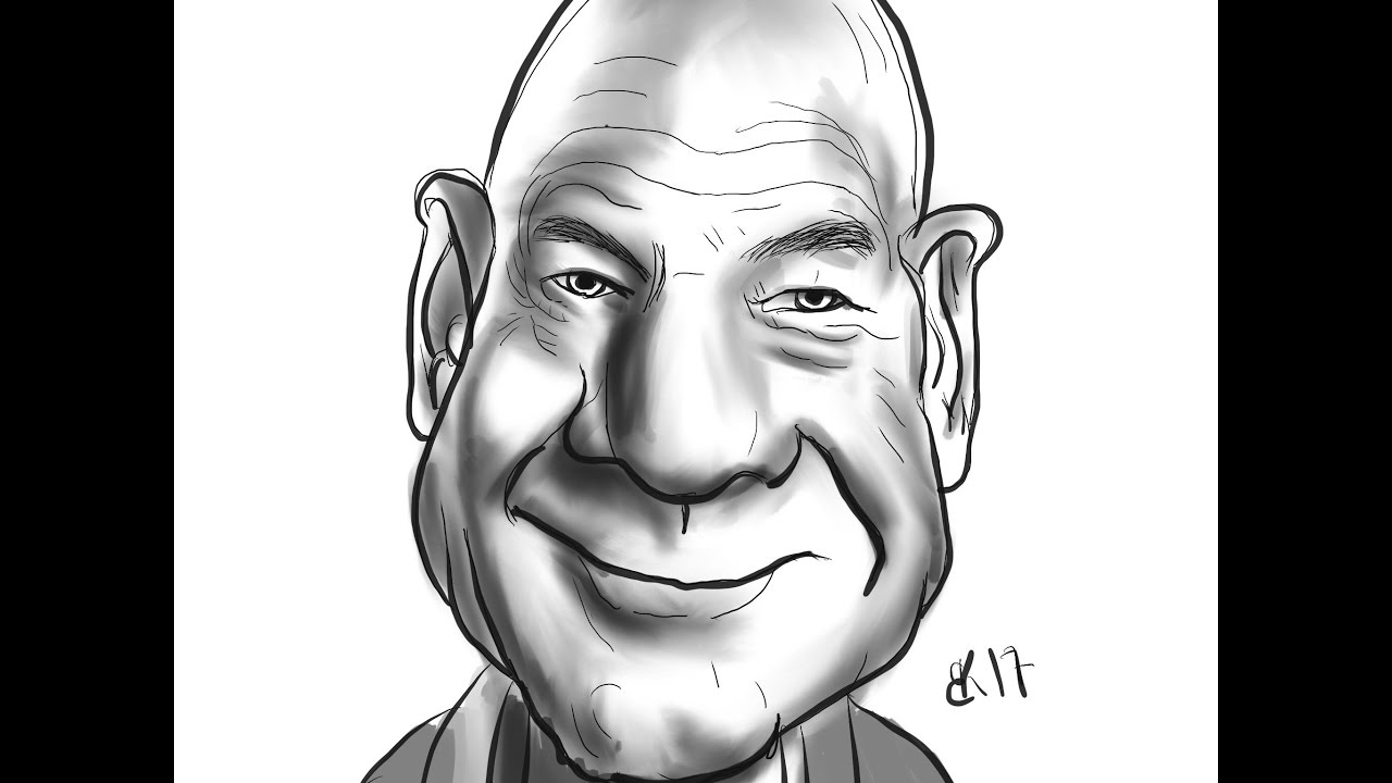 Daily sketch 0048 - How to Draw A caricature of Patrick Stewart - YouTube