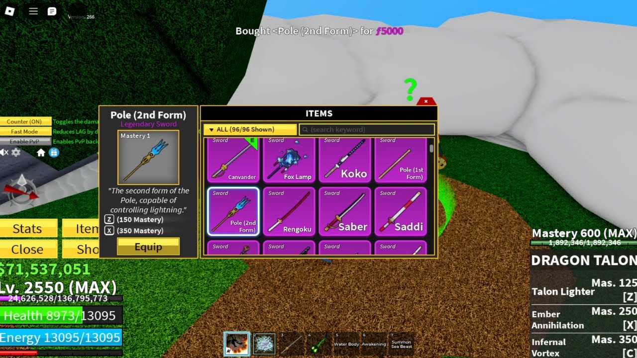 Tutorial Mendapatkan Pedang Pole 2nd Form DI Update Blok Fruits 2024 ...