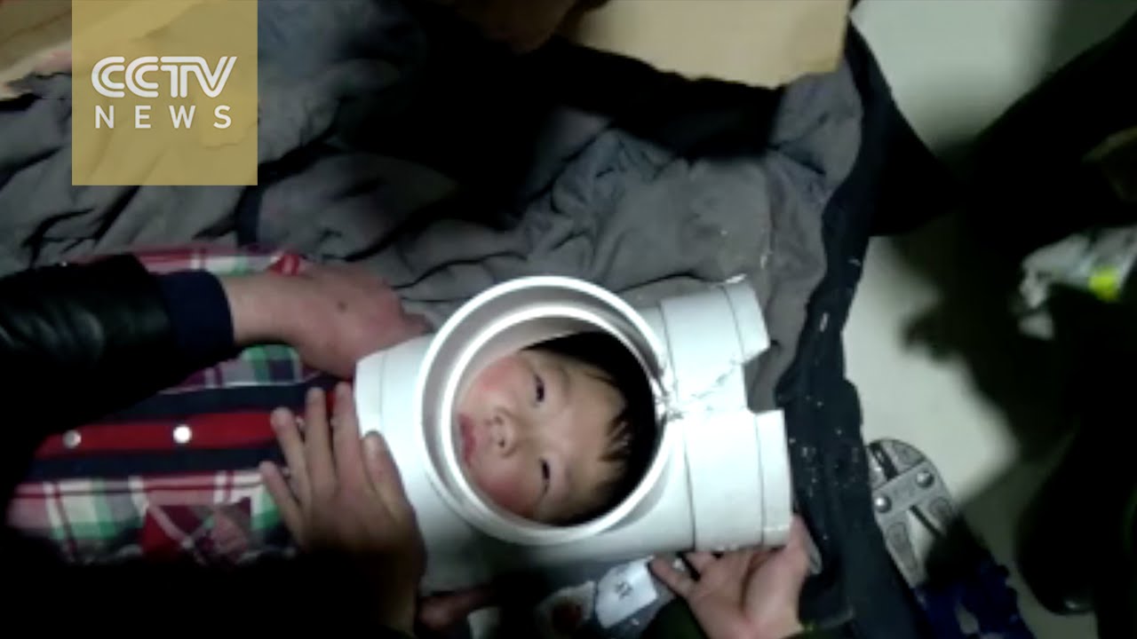 Naughty boy gets head stuck in plastic water pipe - YouTube