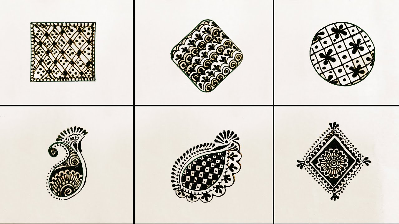 How to : 6 Different Easy Henna Shapes with Different Filling Designs ...