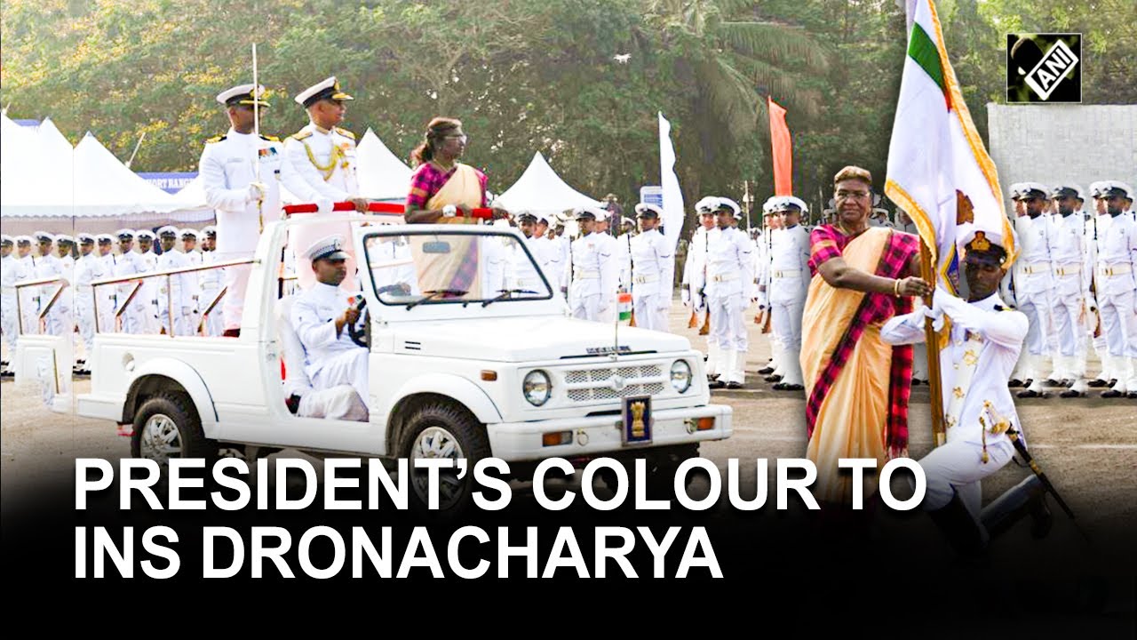 Kochi: Droupadi Murmu presents President’s Colour to INS Dronacharya ...