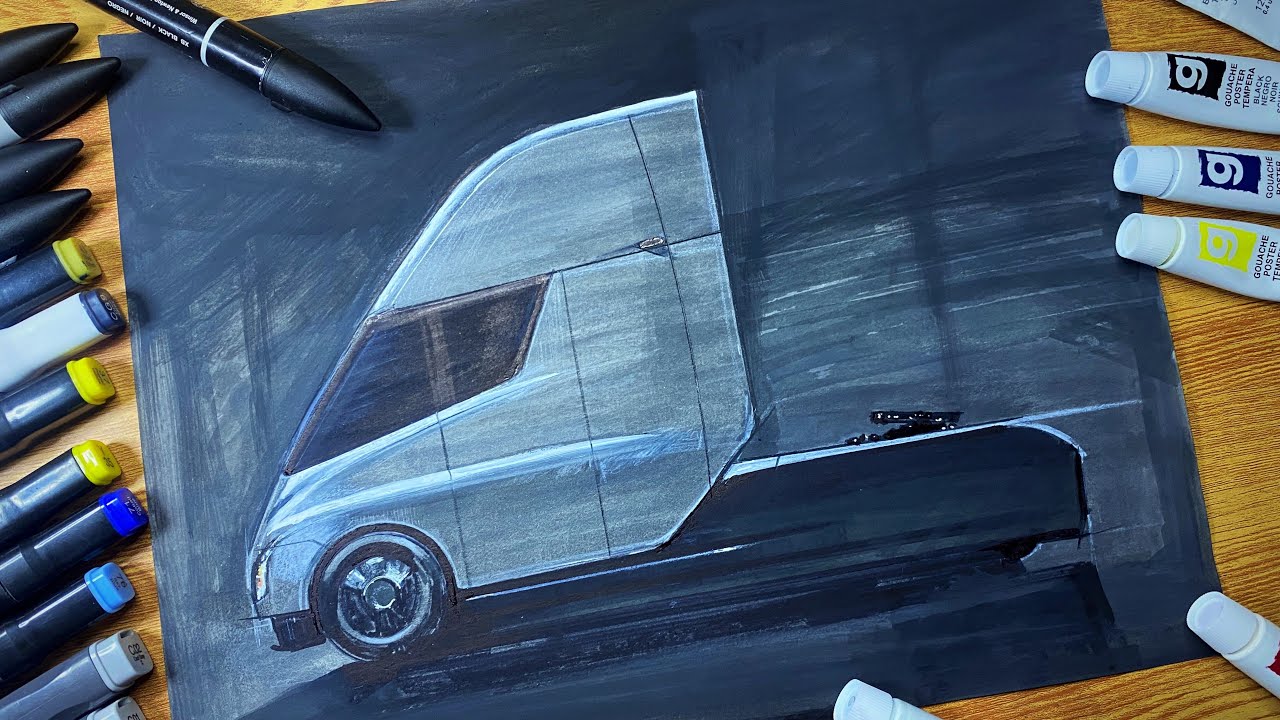 How To Draw TESLA Semi Truck - YouTube