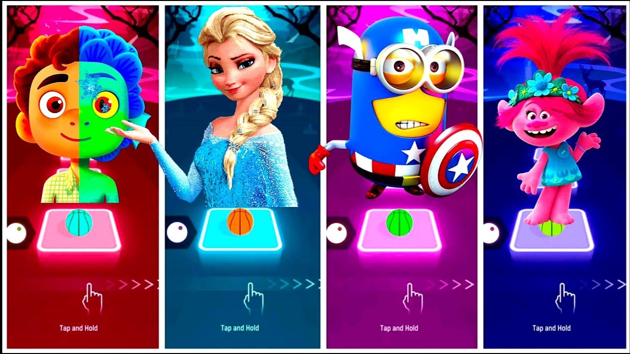 Luca 🆚 Elsa Frozen 🆚 Minions 🆚 Trolls in Tiles Hop - YouTube