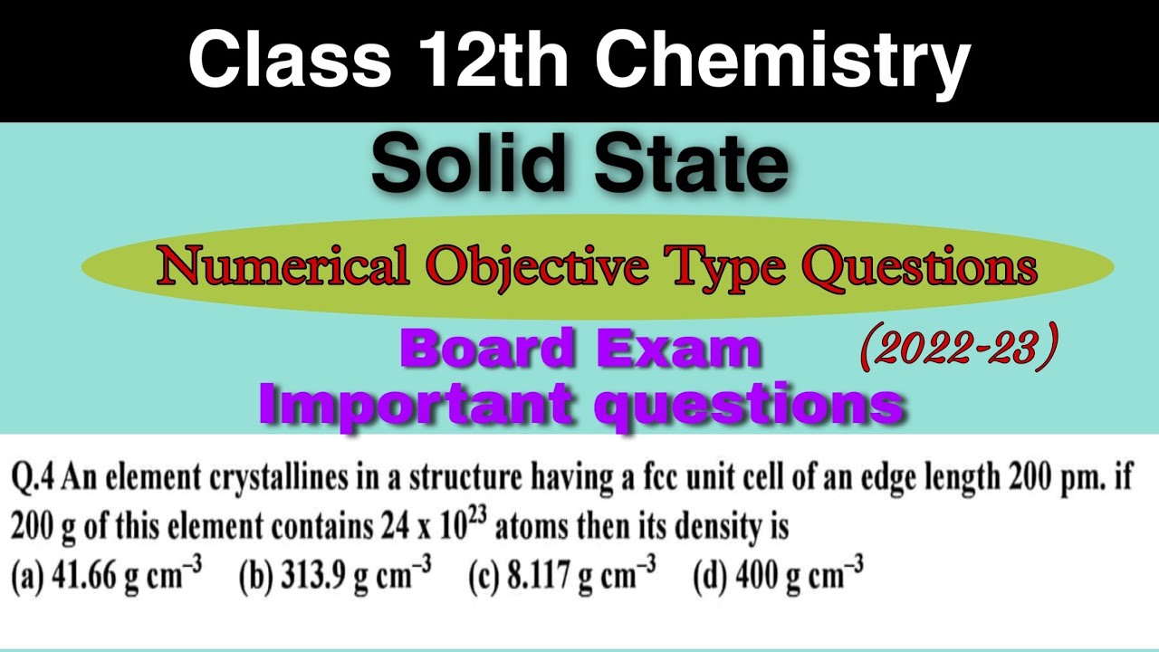 Solid state class 12 chemistry numerical important questions 2023 - YouTube