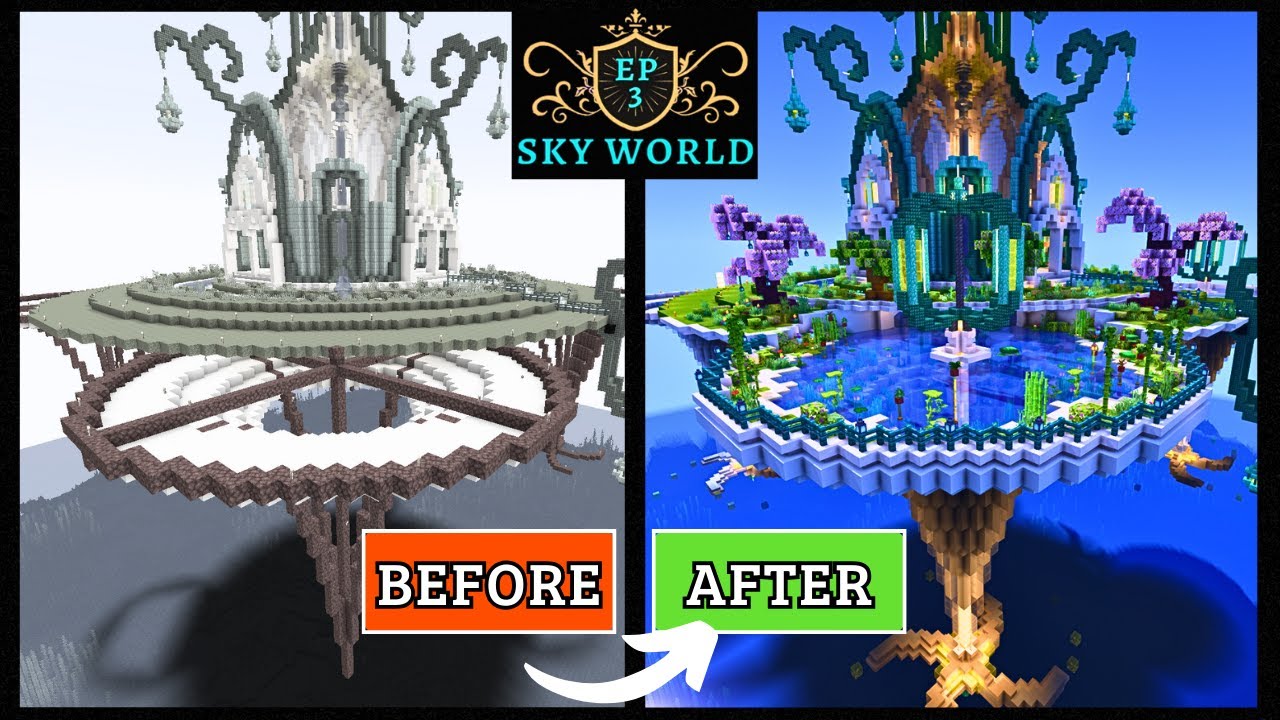 TREE TUTORIAL and POND DECORATION TIPS / SKY WORLD survival MINECRAFT ...