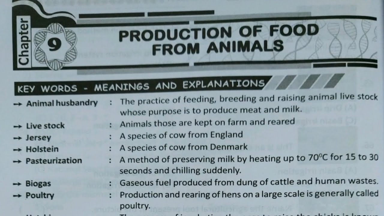 8th class biology 9th class (Production of food from animals) all ...
