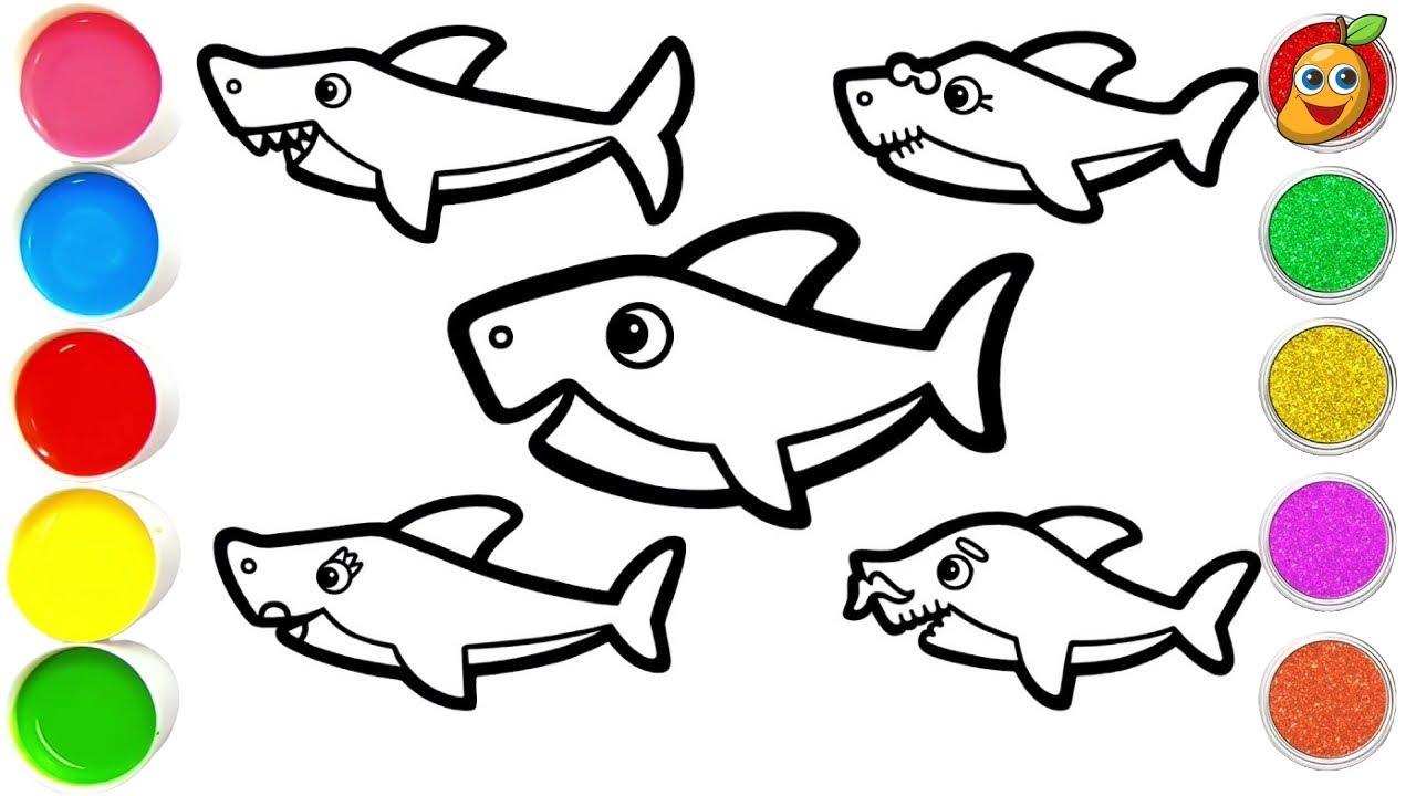 Baby Shark Family Drawing Easy For Kids And Toddlers || How To Draw ...
