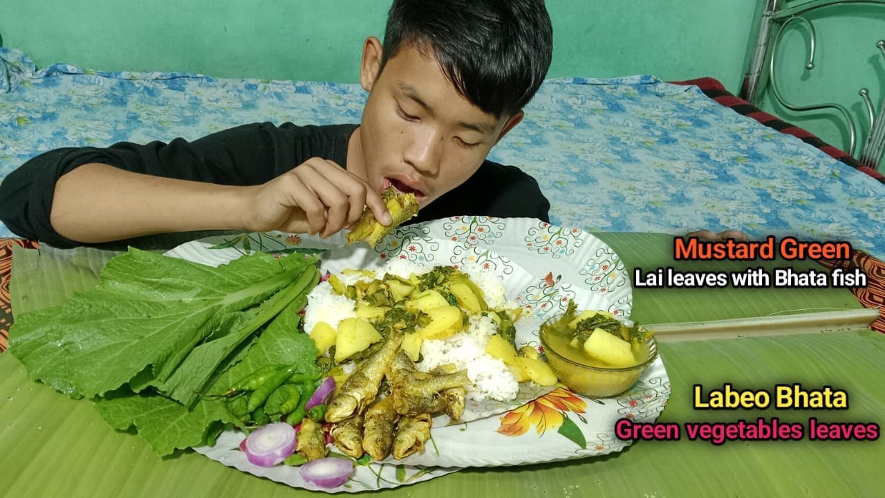 Mustard Green with Bhata fish Fry and curry Mukbang and potato recipe ...