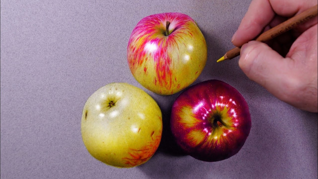 I DREW REALISTIC APPLES (apples 3d drawing, how to draw) - YouTube