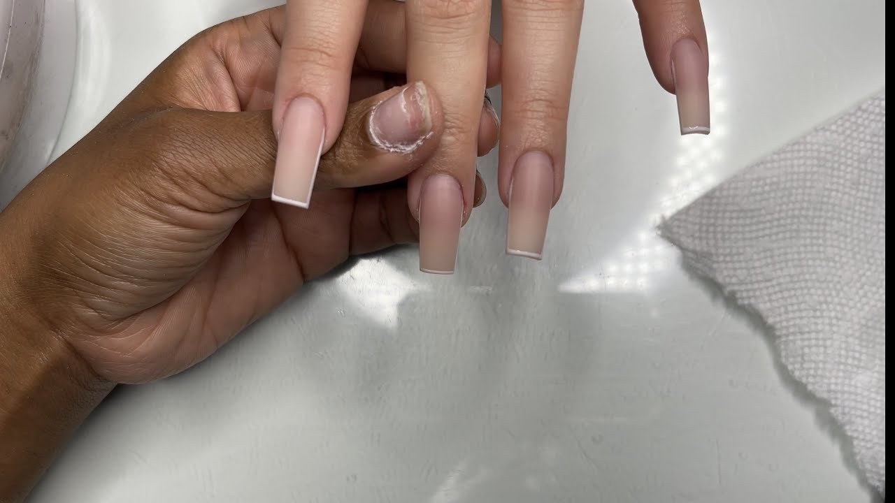 Tapered Square Outlined Edge Blinged Acrylic Nail - YouTube