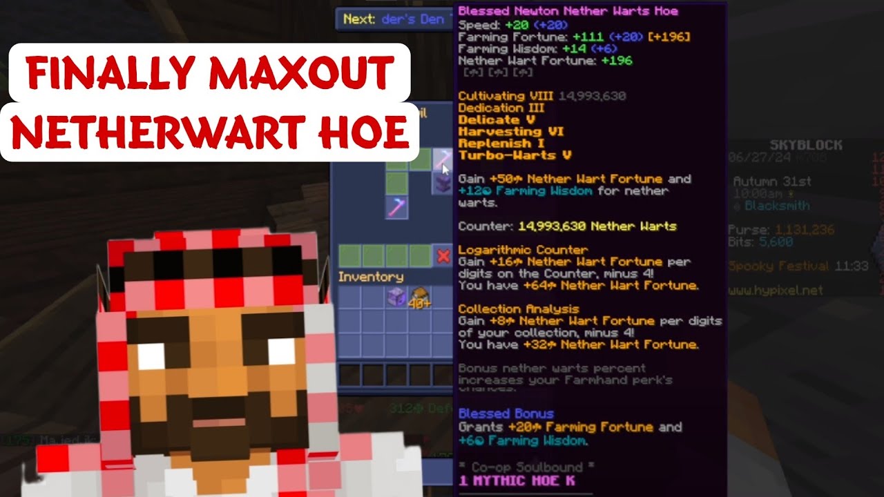 Finally Maxing Out Netherwart Hoe in Hypixel Skyblock - MineShaqubYT - YouTube