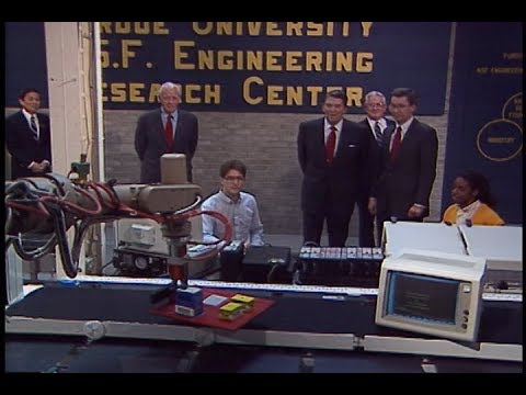 President Reagan Visits Computer Room at Purdue University on April 9 ...