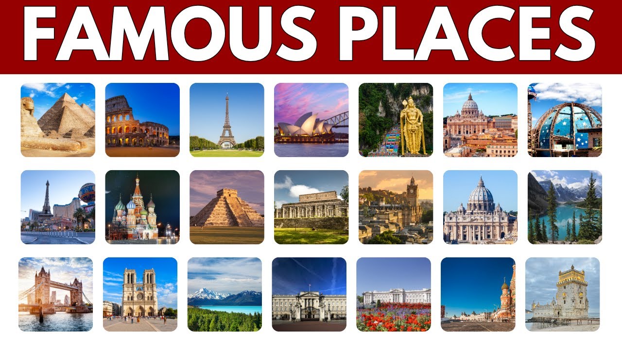 Top 70 Famous Tourist Places Vocabulary For Kids - YouTube
