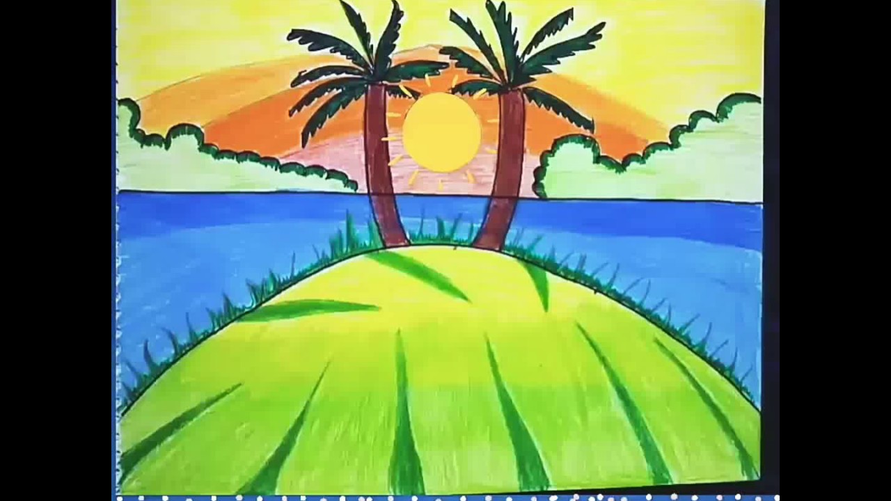 Draw easy summer scenery | summer season /vacation | - YouTube
