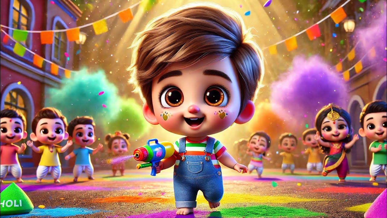 Holi kids Song 2025 | Hindi rhyme | holi latest kids song #happybaby # ...