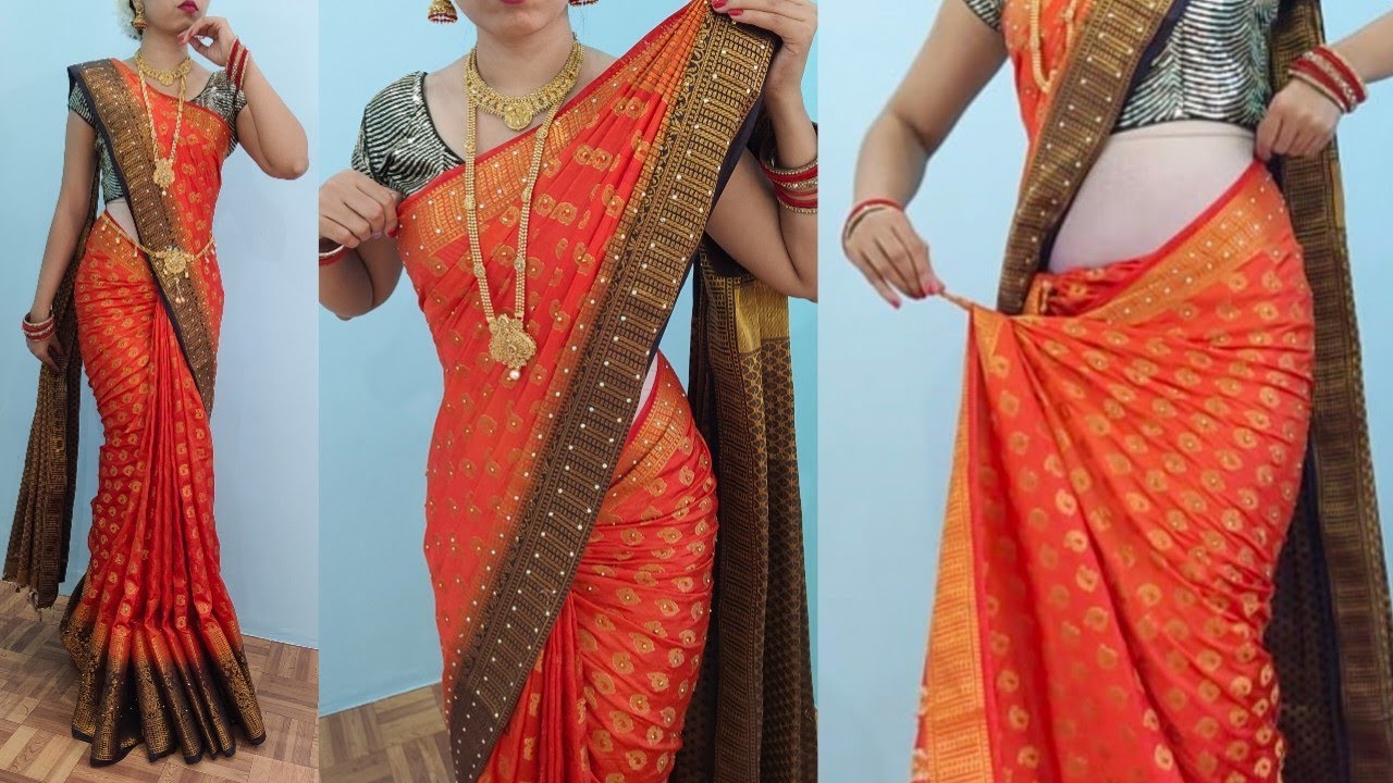 stone work silk saree draping for beginners | wedding style saree ...