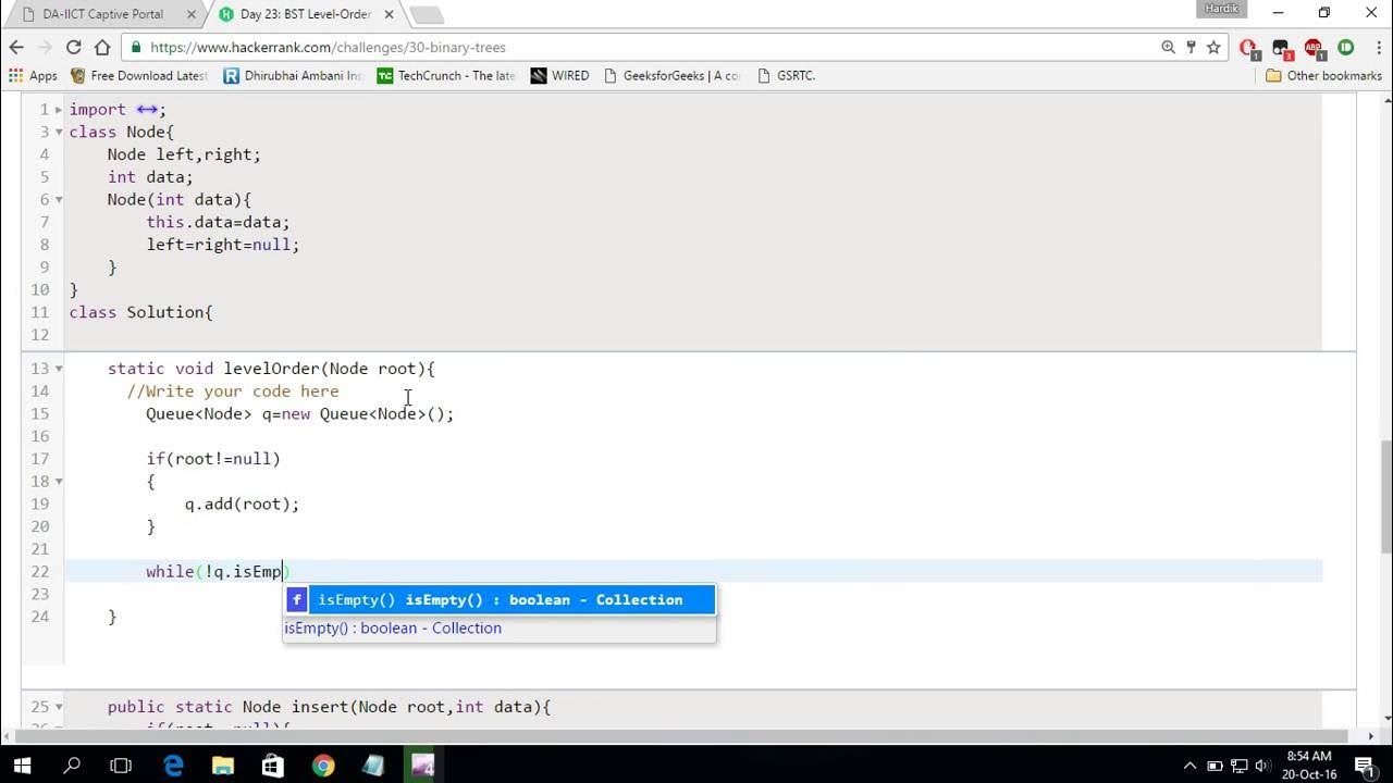 Day 23 Bst Level Order Traversal Hackerrank Java Tutorial Youtube