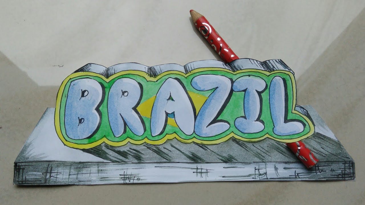 DRAWING BRAZIL IN 3D | BUBBLE LETTERS | SPEEDART | - YouTube
