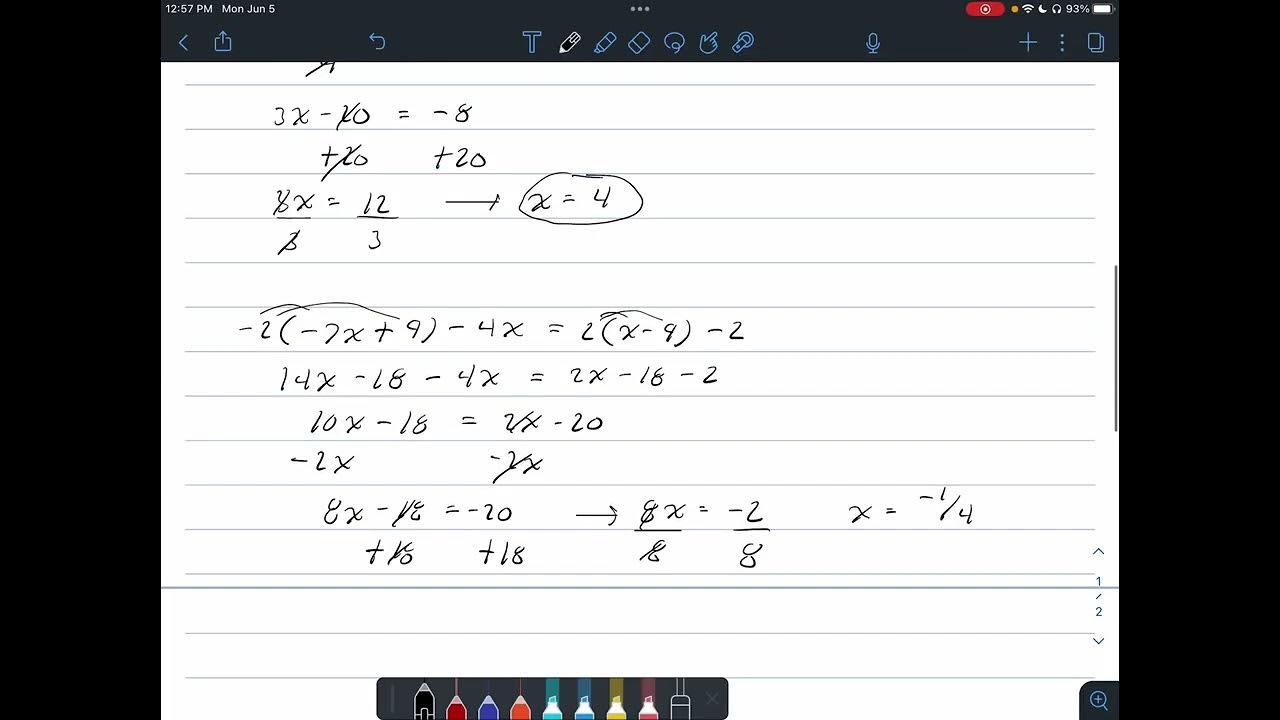 Solving A Linear Equation With Several Occurrences Of The Variable Youtube