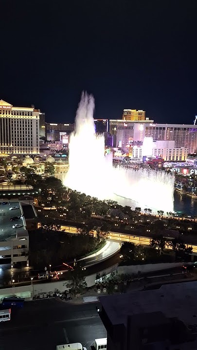 The Bellagio Fountains at Night - View from the Terrace at The Cosmopolitan Hotel Las Vegas ...