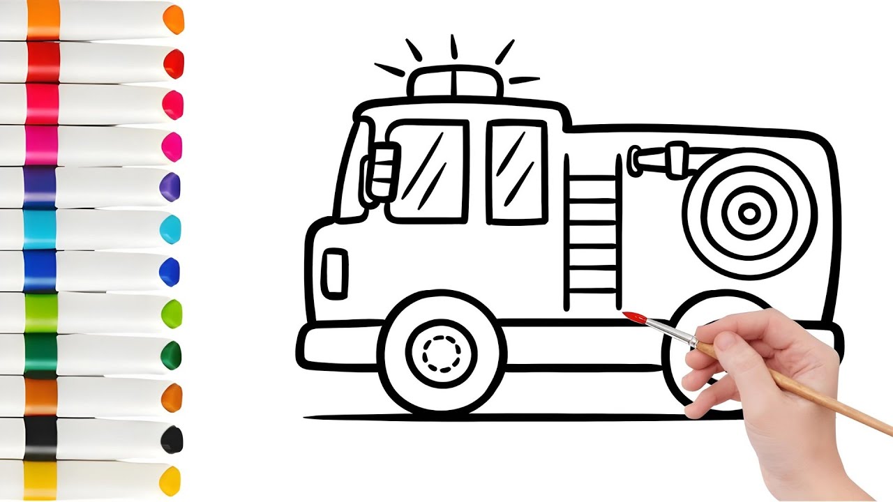Fire Brigade Colouring & painting with colour marker pen for kids ...