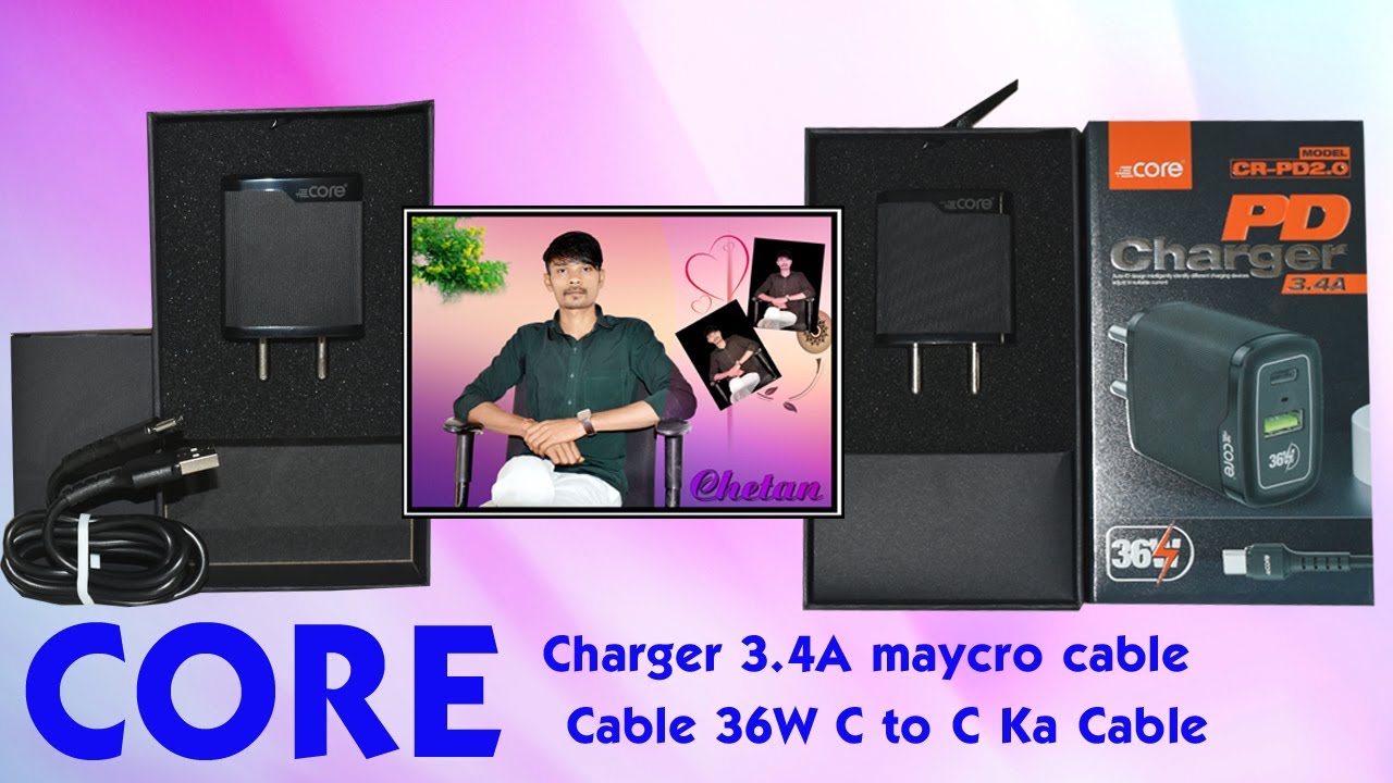 Core pd2.0 Charger Cable Maycro Usb C PIN 36W And C to c Cable bhi laga ...