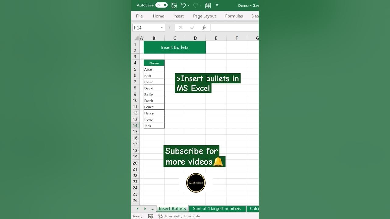 Insert Bullets in MS Excel @kttrained - YouTube