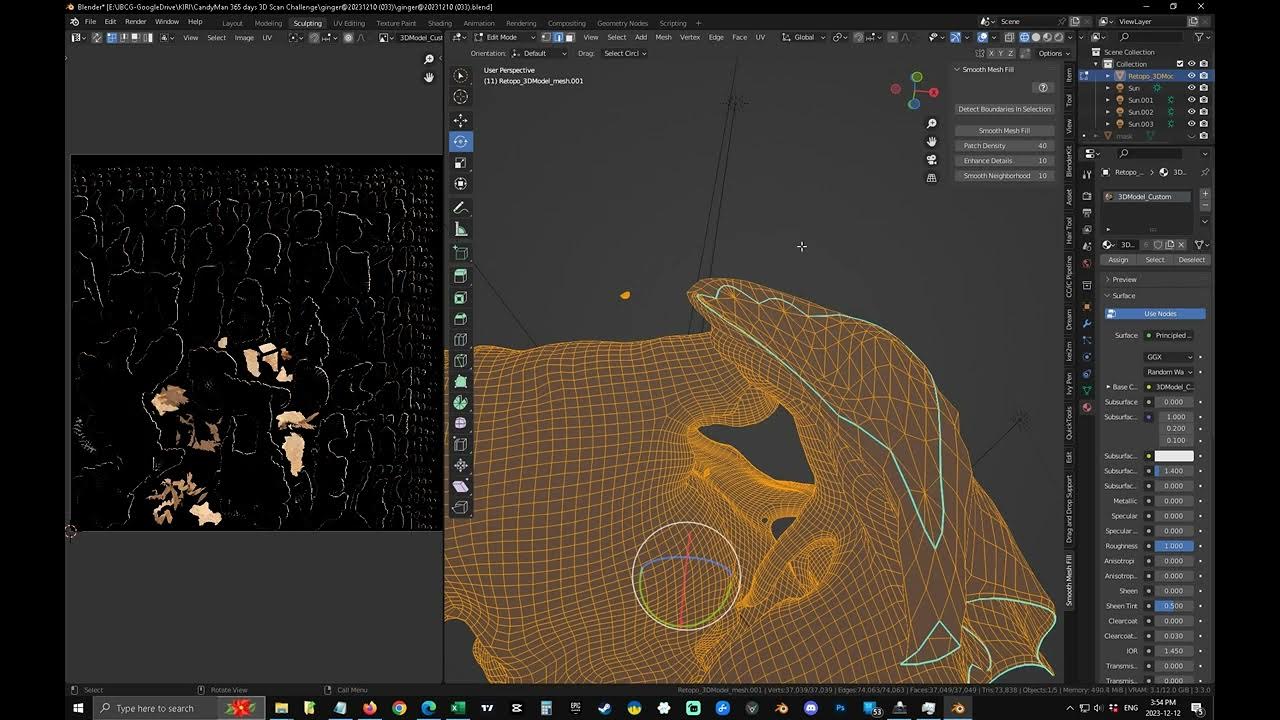 How to use Smooth Mesh Fill / Hole Repair add-ons to fill broken 3D scan model and texture paint ...