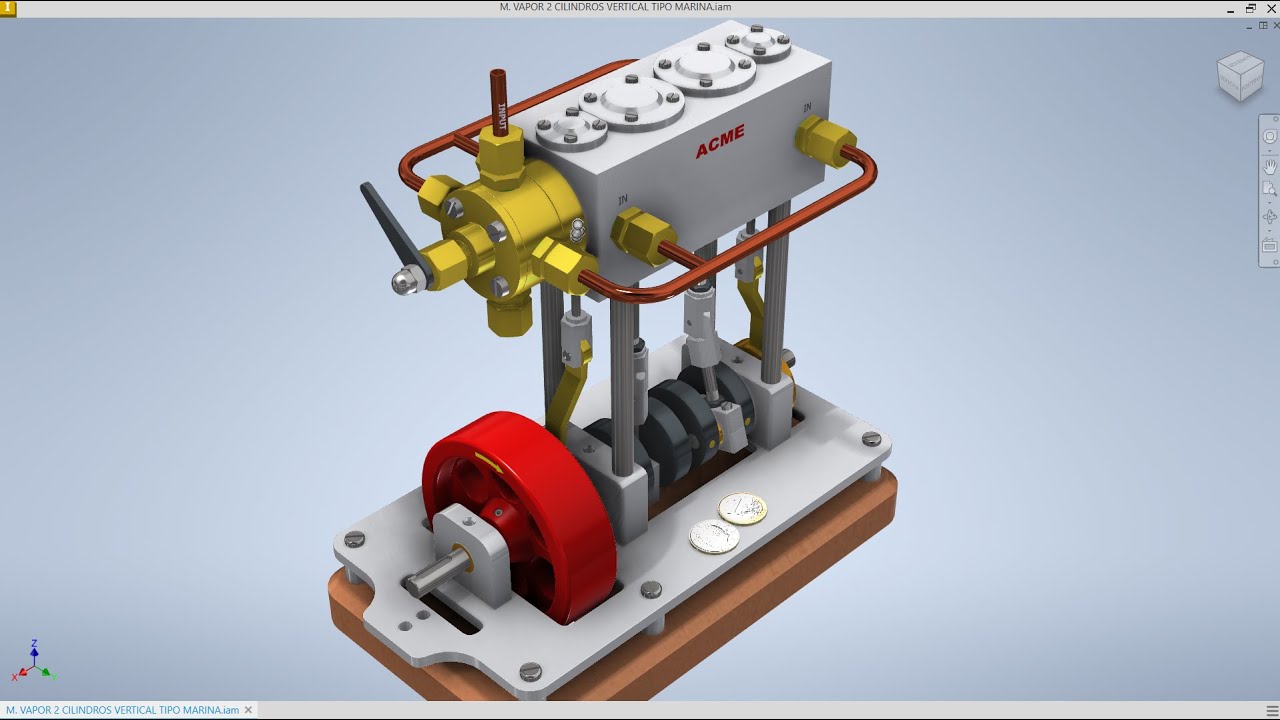 AUTODESK INVENTOR MAQUETA DE UNA MÁQUINA DE VAPOR DE 2 CILINDROS TIPO ...