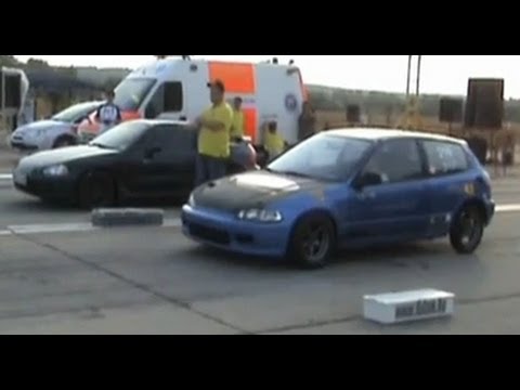 Honda Civic B20 Vs. Honda CRX Del Sol Drag Race 1/4 Mile - YouTube
