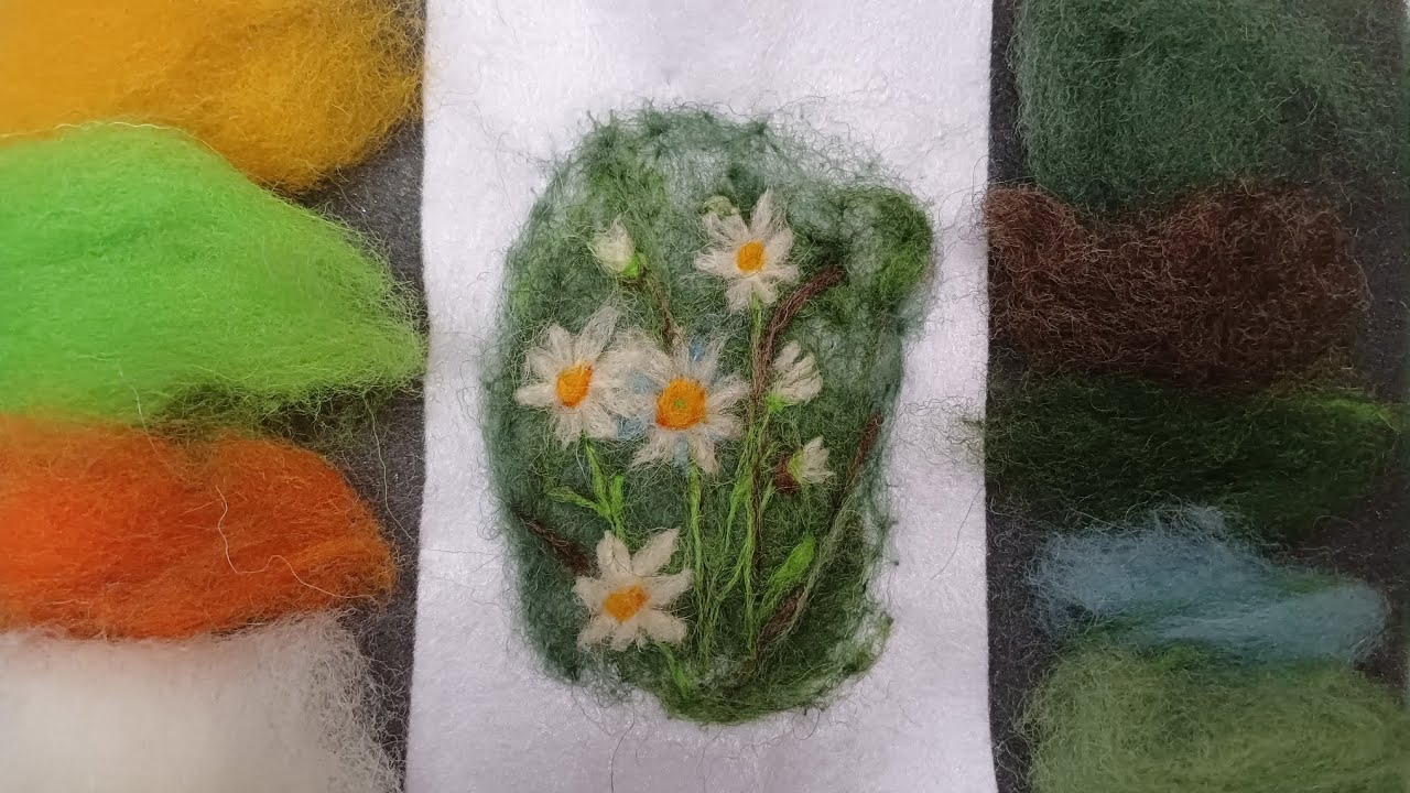 Quick and easy Daisy painting 🌼 Needle felting 2D flower picture 🌼 Mini ...