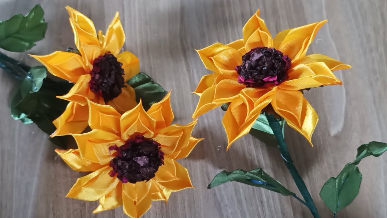 DIY Satin Ribbon Sunflower – Beautiful Decor Idea - YouTube