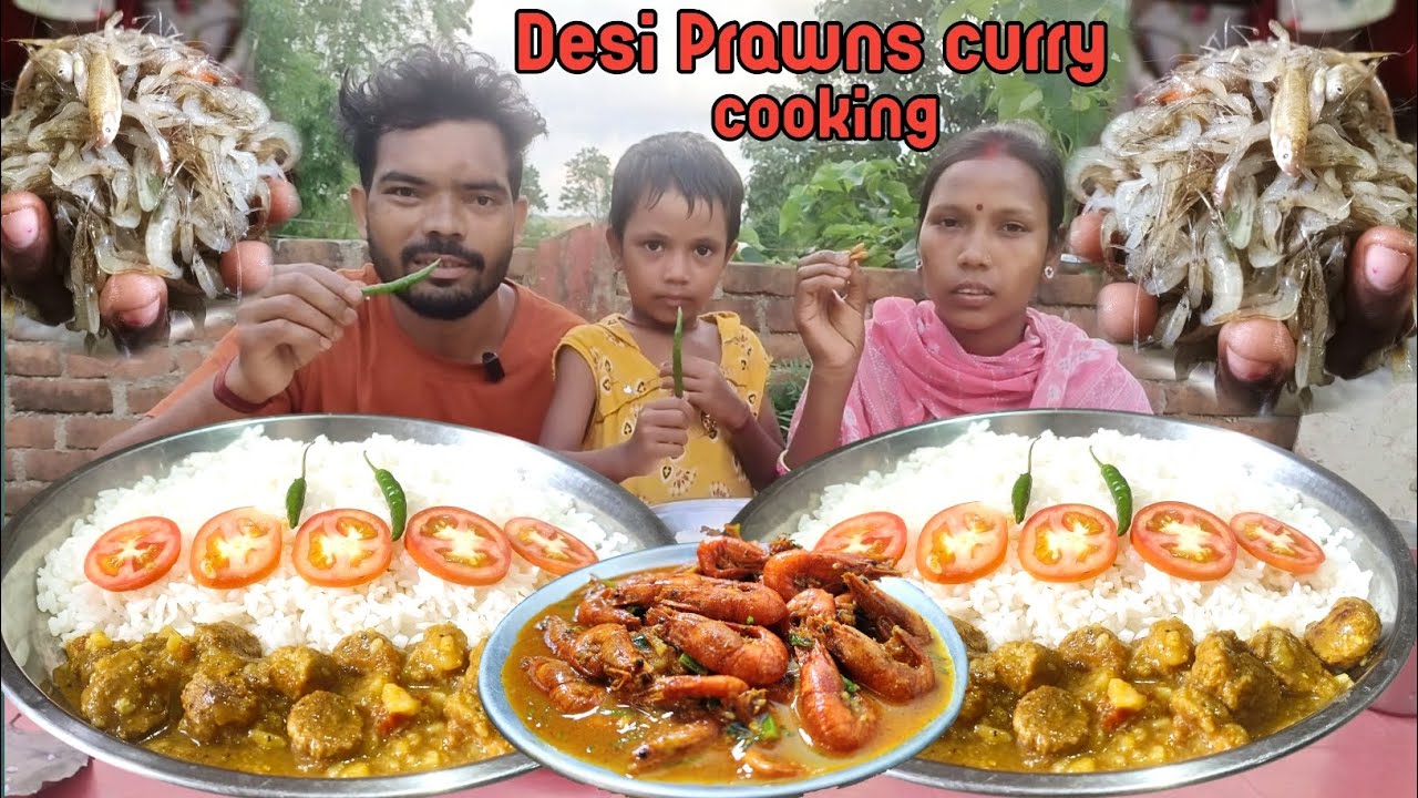 Jhinga Prawns Cooking Eating | Village style jhinga fish curry cooking ...
