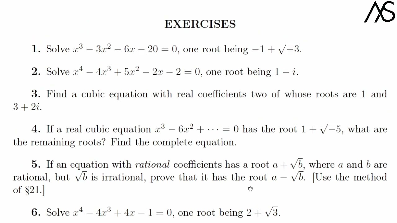 Lec 18: Exercises | Imaginary Roots Comes In Pairs | Theory of ...