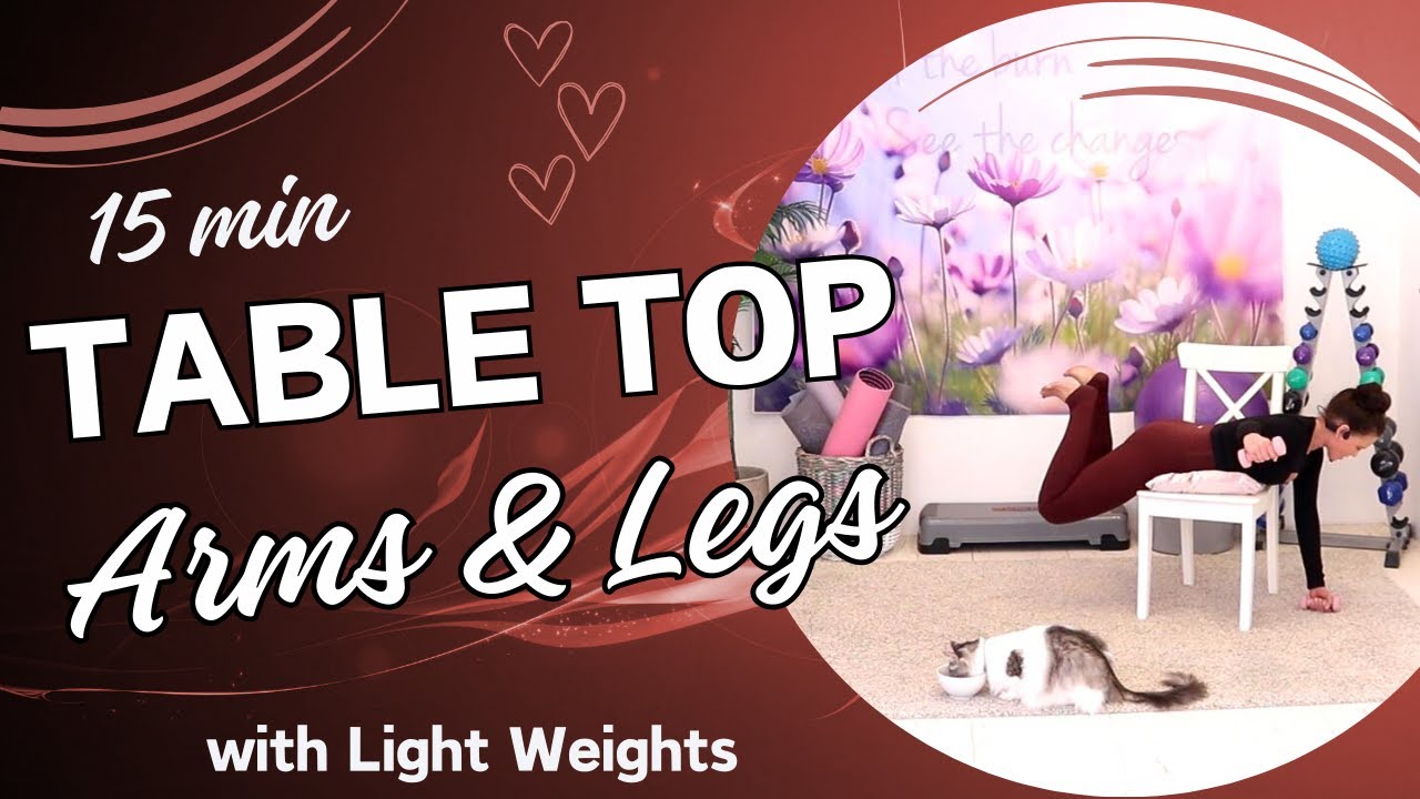 15 MIN BOOTY AND ARMS CHAIR WORKOUT with LIGHT WEIGHTS // TABLE TOP ...