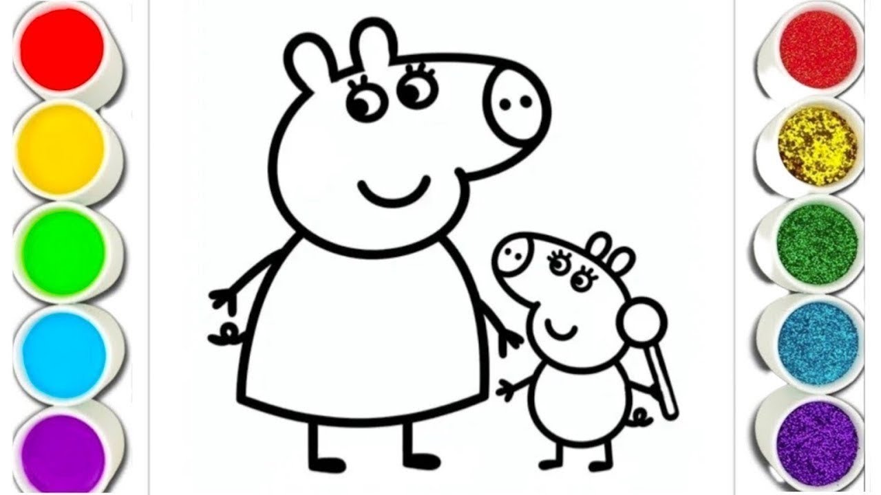 Peppa pig & George pig Eat a Lolypop 🍭Drawing Colouring For kids ...